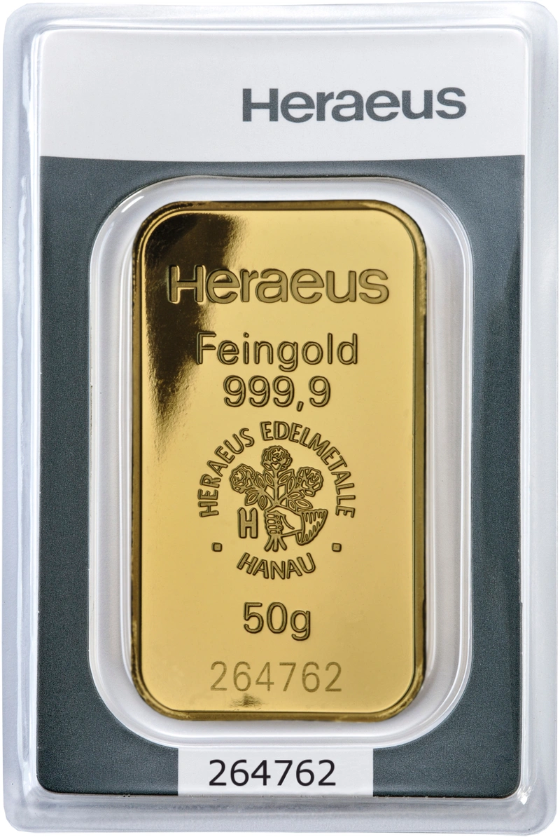 Heraeus 50 Γραμμάρια Μπάρες Χρυσού - από 6.194